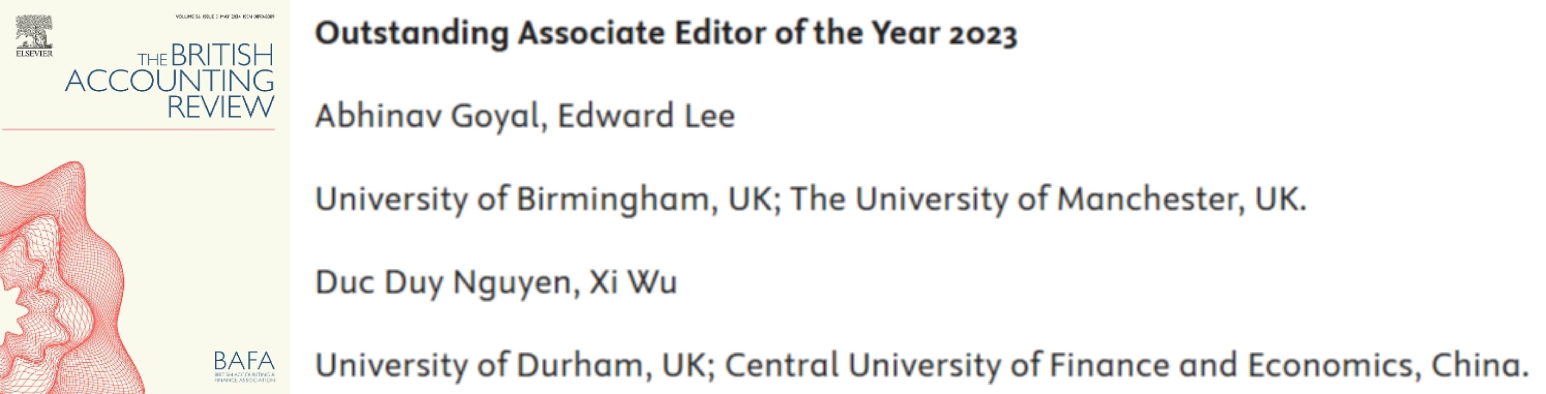 我校吴溪教授获评The British Accounting Review2023年度优秀副主编-会计学院